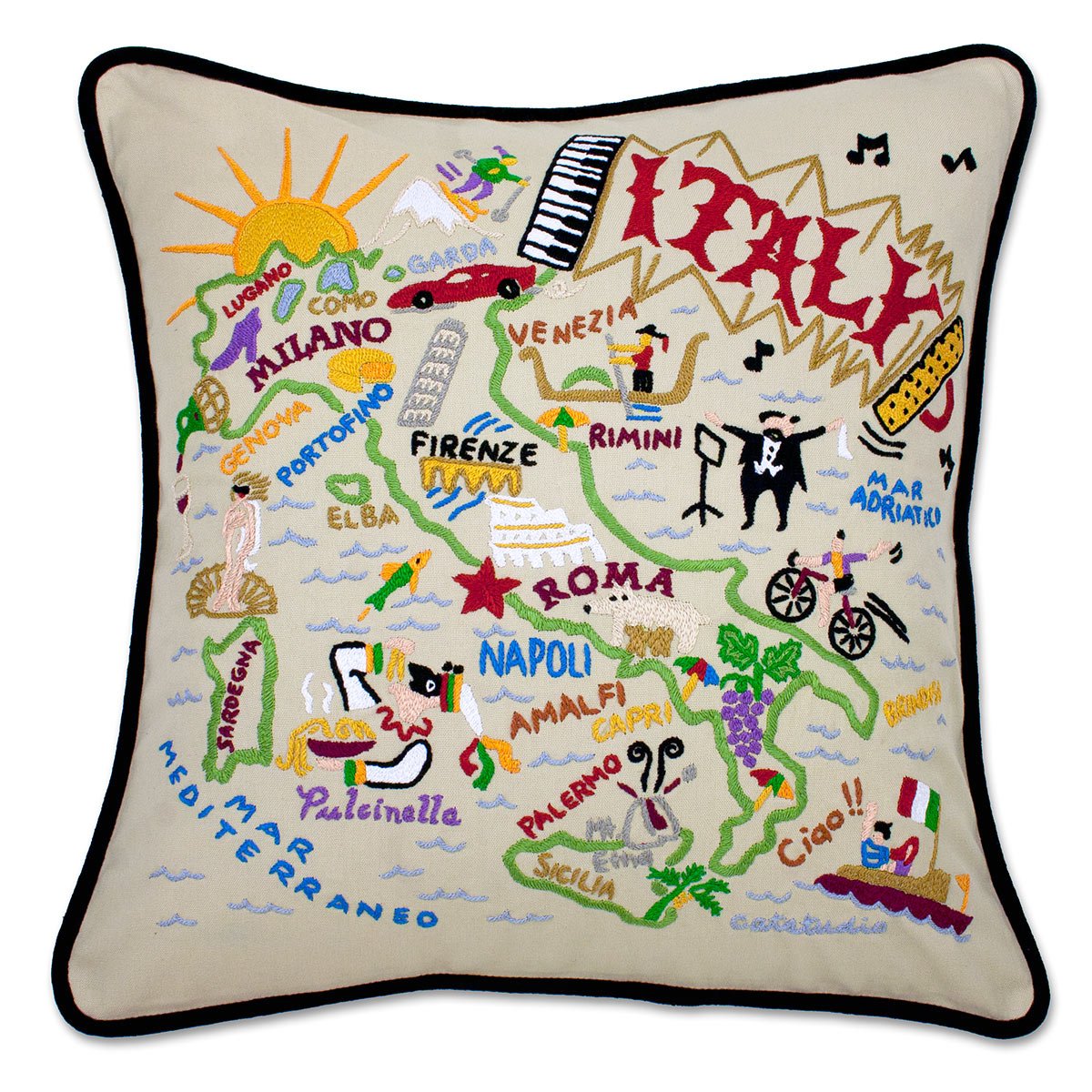 Italy Scenic Embroidered Travel Throw Pillow – Needlepoint Pillows