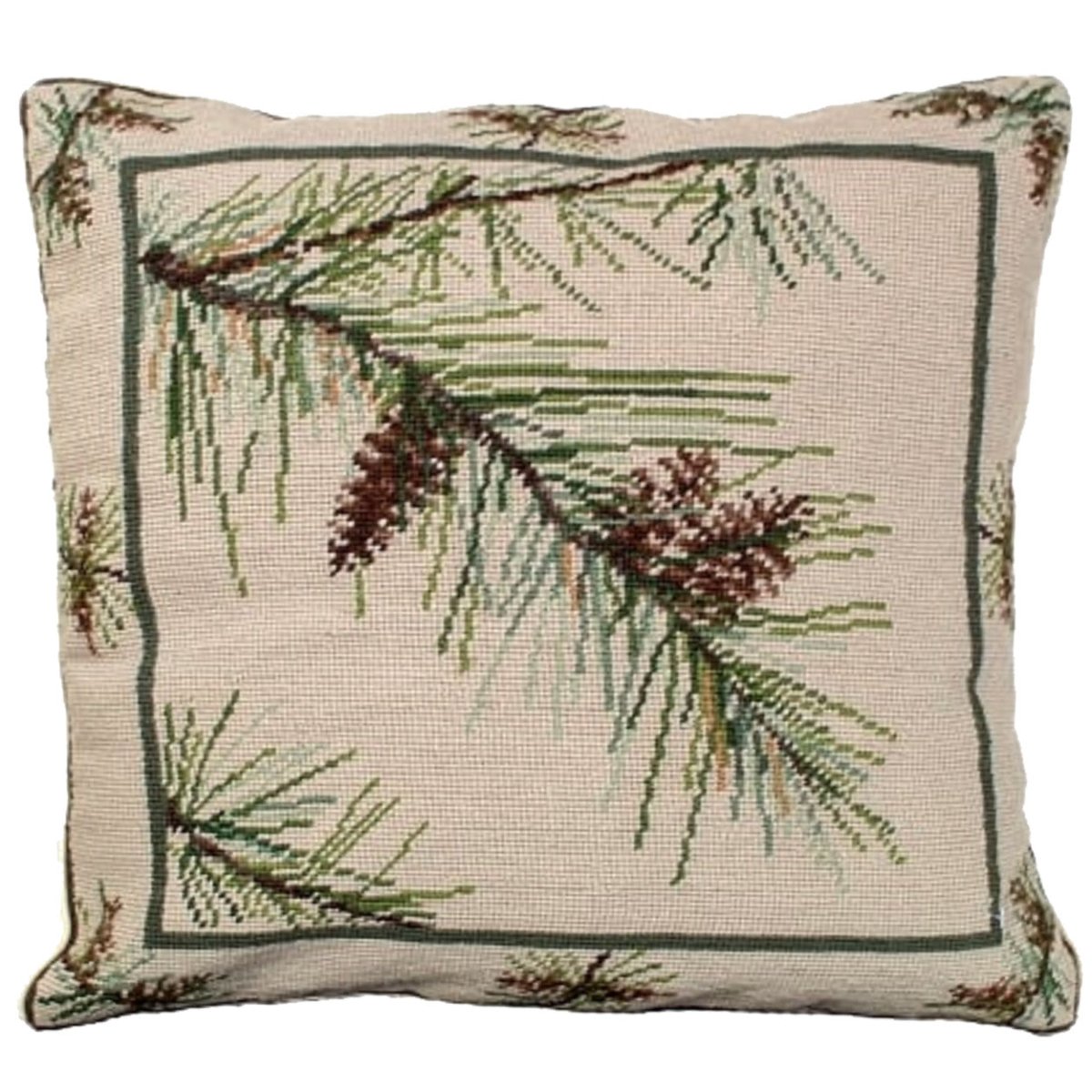 Rustic Pine Tree Lodge Wool Needlepoint Throw Pillow – Needlepoint Pillows