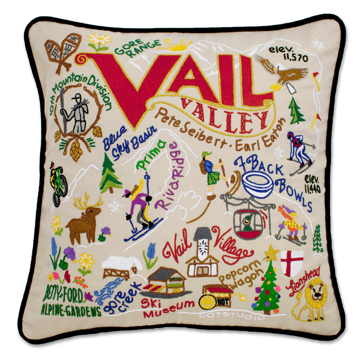 Vail Valley, Colorado Ski Lodge Embroidered Throw Pillow