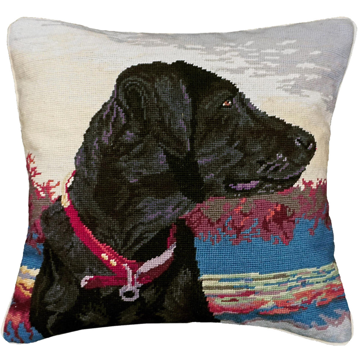 Black Lab Dog Decorative Needlepoint Pillow