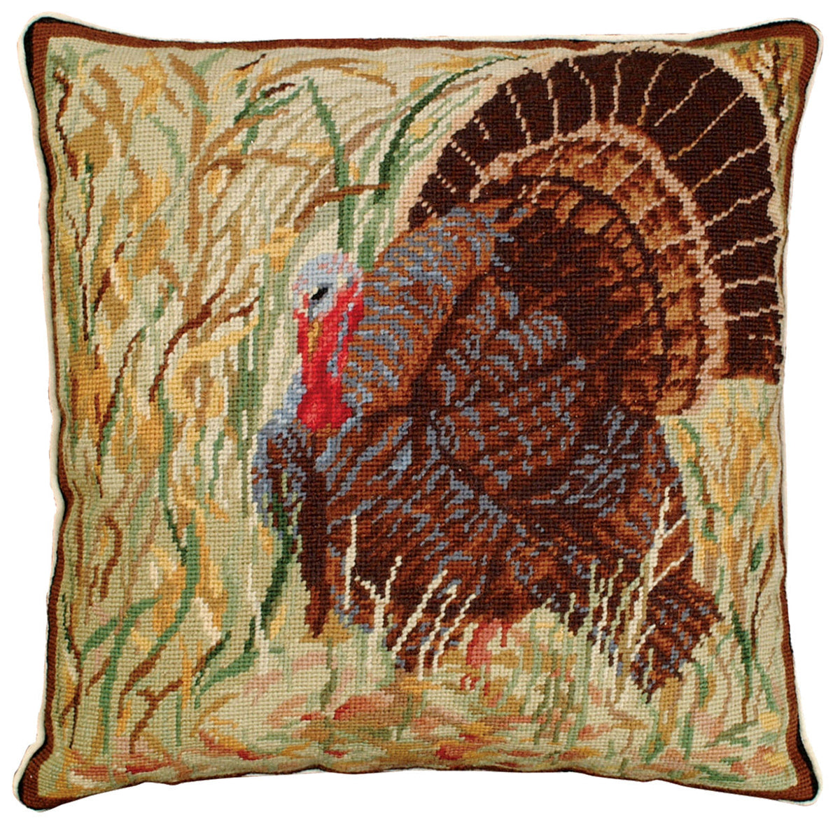 Turkey Wildlife Lodge Decorative Needlepoint Throw Pillow