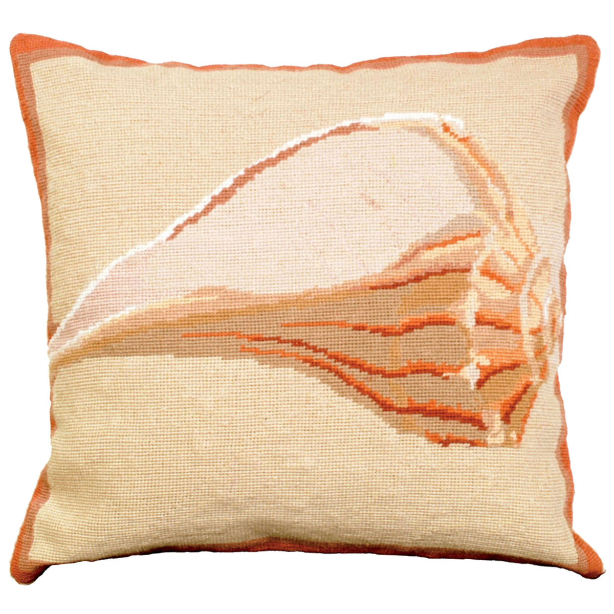 Whelk Shell Design Nautical Beach Needlepoint Throw Pillow